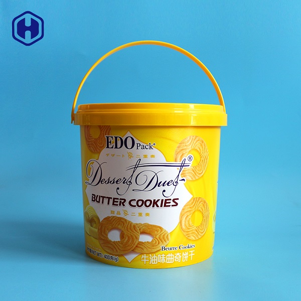 Cream Biscuit IML Bucket Customize Yellow Empty Plastic Cylinder Container