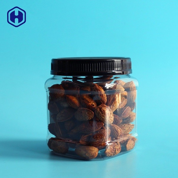 Empty Clear Square Wide Mouth Plastic Jars Dried Nuts Packaging